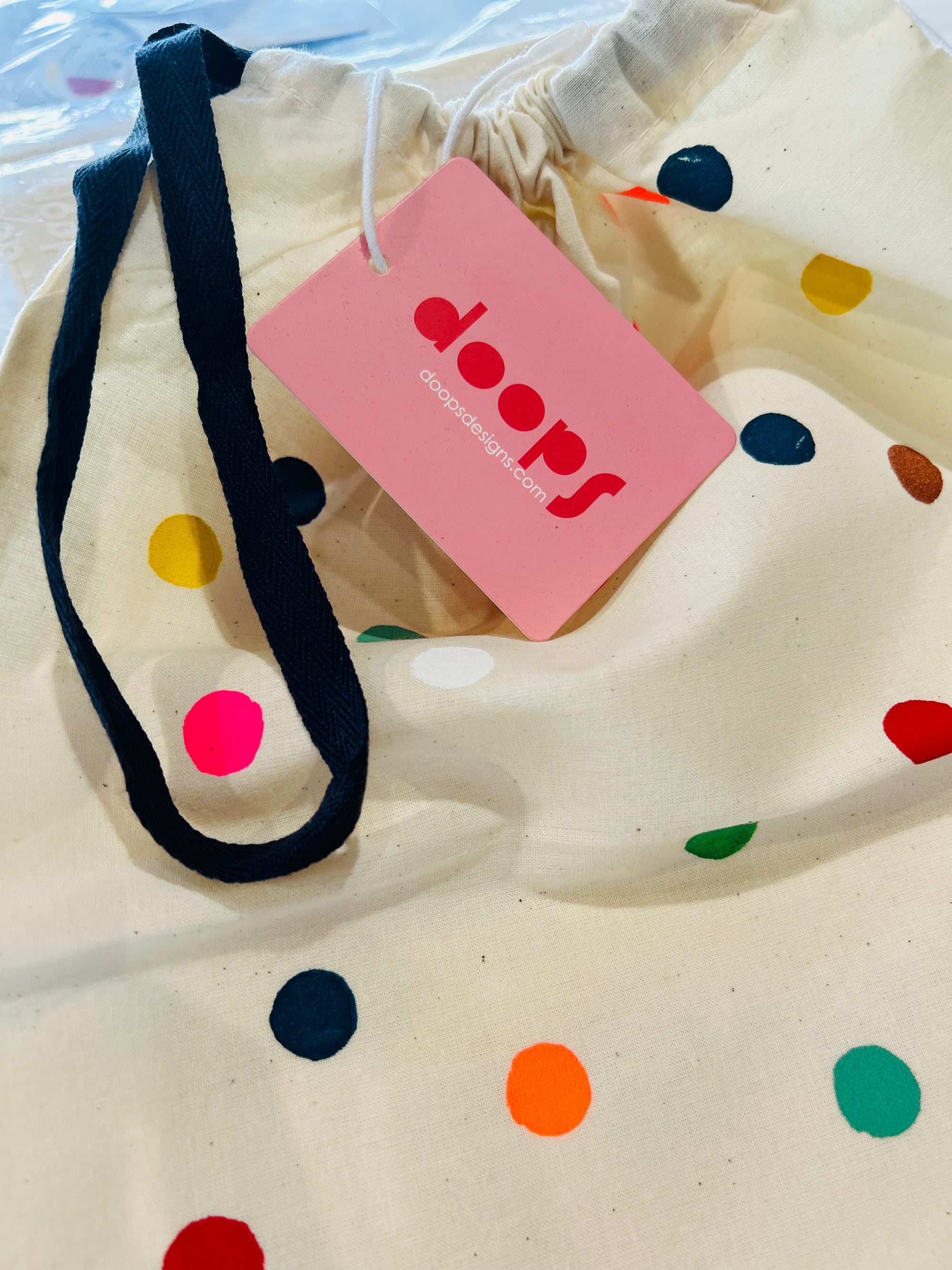 Confetti drawstring bag (screen printed) original doops piece ...
