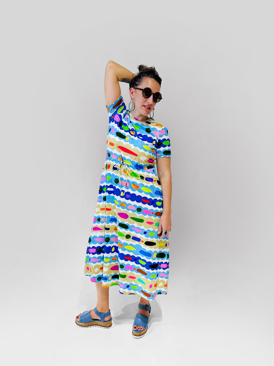 Coloured Lines jersey draw string dress – doopsdesigns