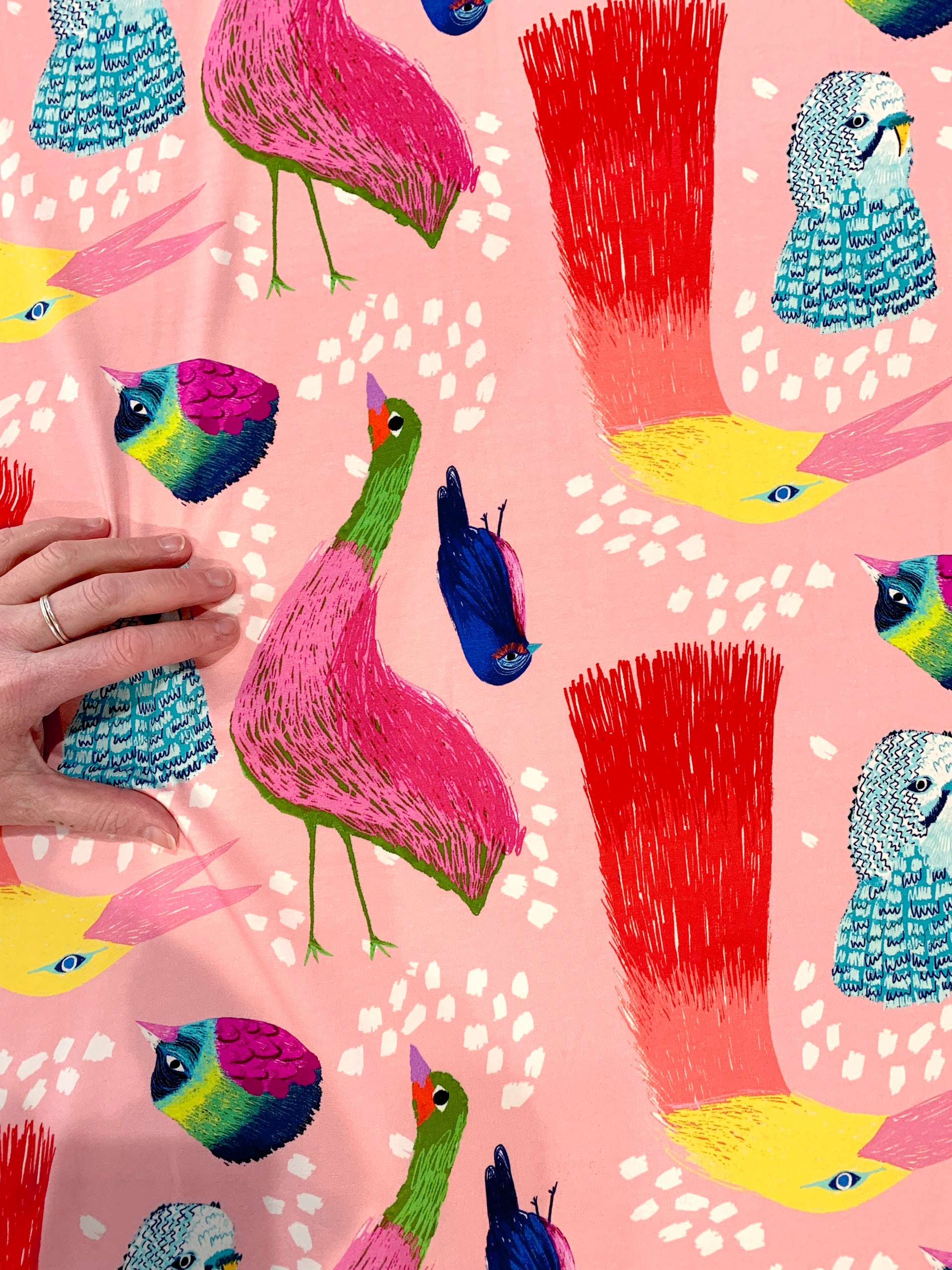 Birds (peachy pink) Cotton Jersey – doopsdesigns