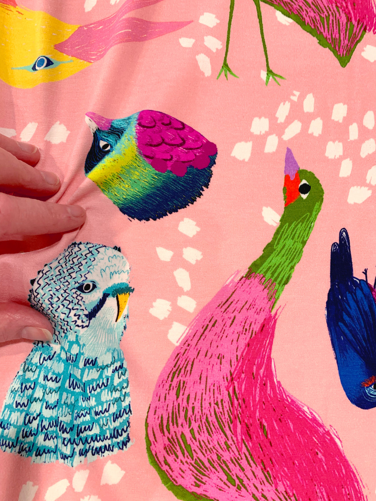 Birds (peachy pink) Cotton Jersey – doopsdesigns