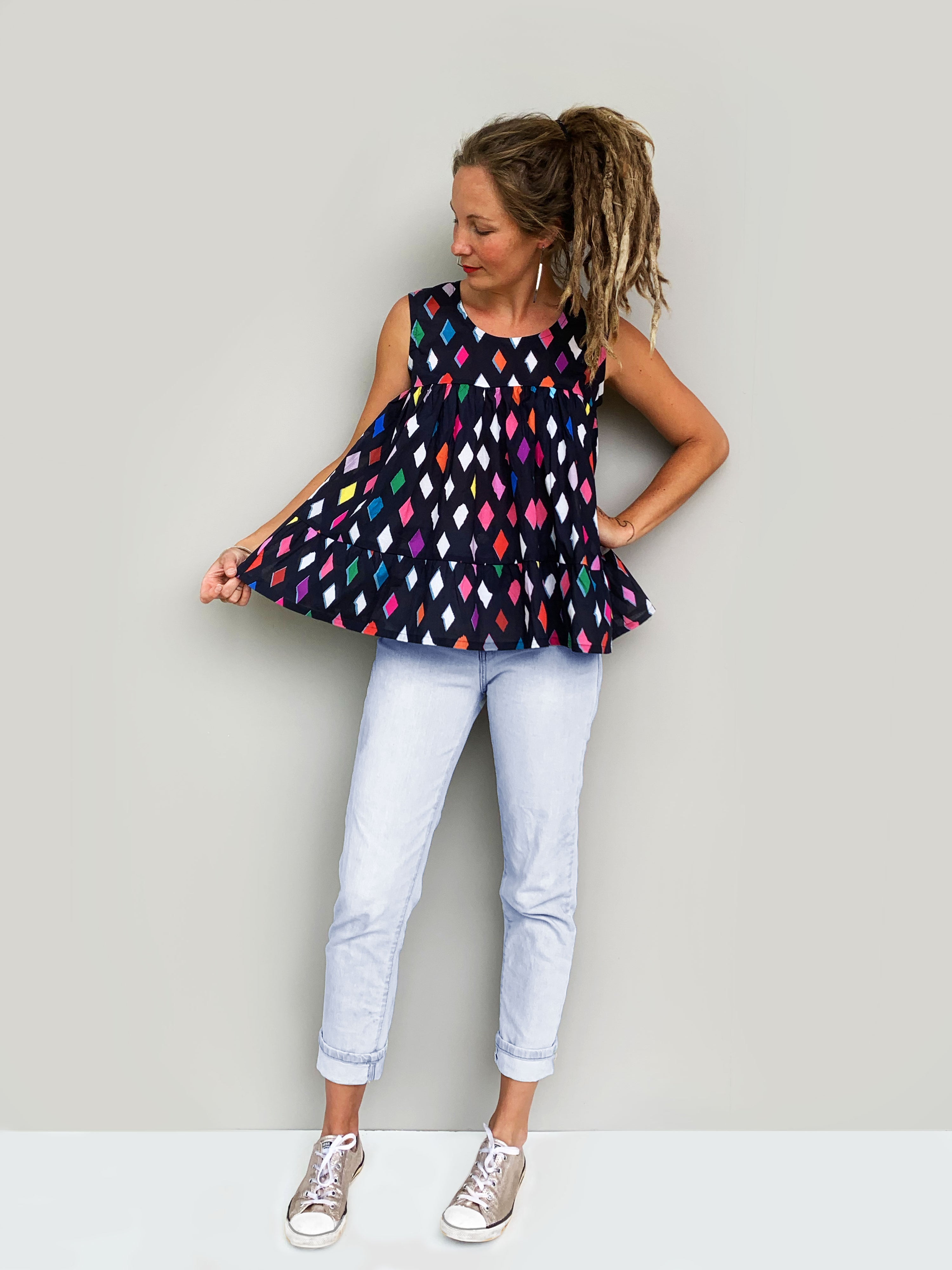 Diamond Kooki pleated 100% cotton top